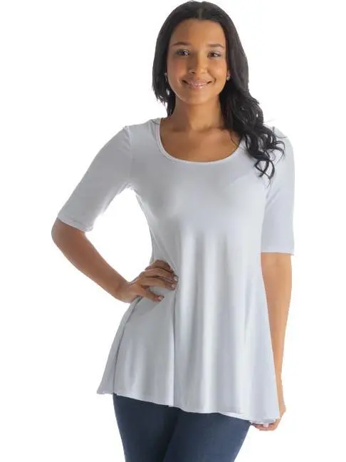24SEVEN COMFORT APPAREL Elbow Sleeve Swing Tunic Top - White