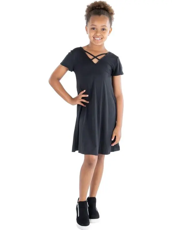 24SEVENKID Short Sleeve T-shirt Dress - Black
