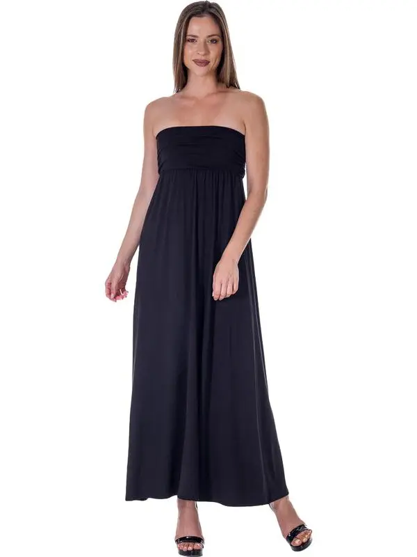 24SEVEN COMFORT APPAREL Strapless Empire Waist Maxi Dress - Black