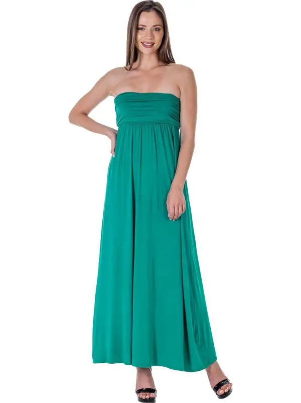 24SEVEN COMFORT APPAREL Strapless Empire Waist Maxi Dress - Green
