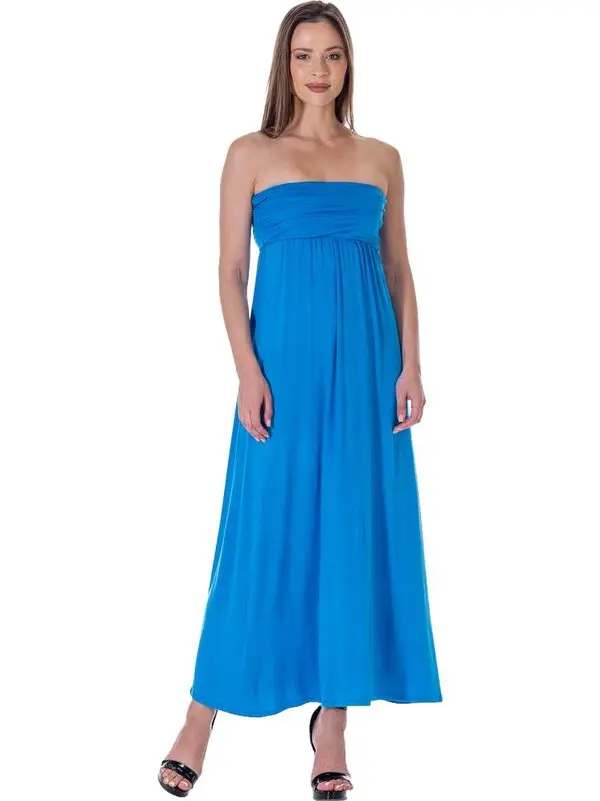 24SEVEN COMFORT APPAREL Strapless Empire Waist Maxi Dress - Turq