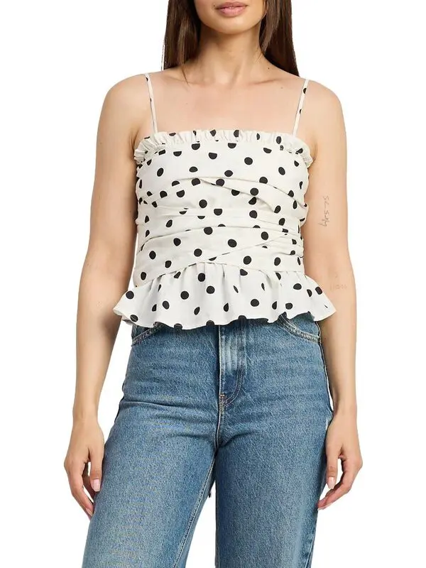 EN SAISON Harley Ruched Linen-blend Camisole - Ivory Black
