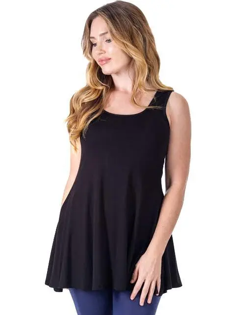 24SEVEN COMFORT APPAREL Scoop Neck Sleeveless Tunic Top - Black