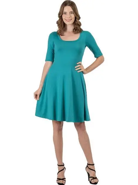 24SEVEN COMFORT APPAREL A-line Knee Length Dress With Elbow Length Sleeves - Jade