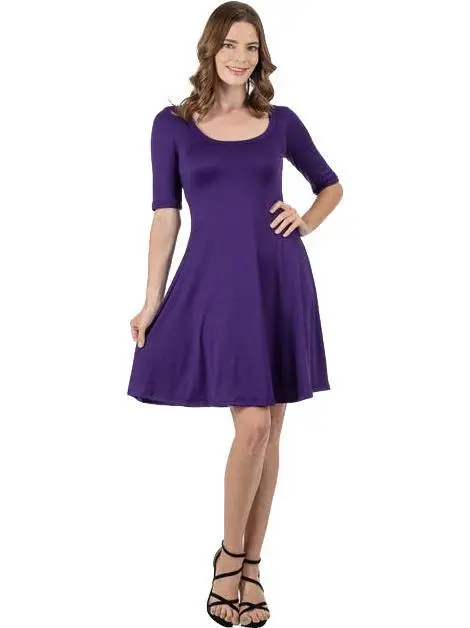 24SEVEN COMFORT APPAREL A-line Knee Length Dress With Elbow Length Sleeves - Purple