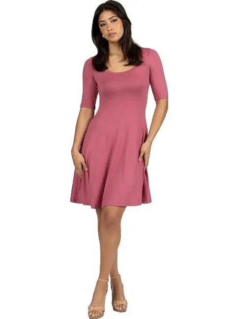 24SEVEN COMFORT APPAREL A-line Knee Length Dress With Elbow Length Sleeves - Rose