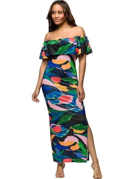 24SEVEN COMFORT APPAREL V-neck Sleeveless Belted Maxi Dress - Green Multi