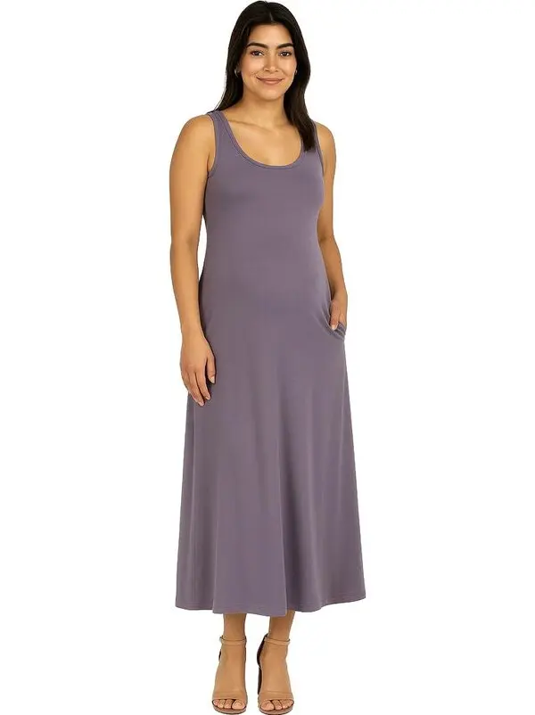 24SEVEN COMFORT APPAREL Maternity Scoop Neck Sleeveless Maxi Dress With Pockets - Mauve