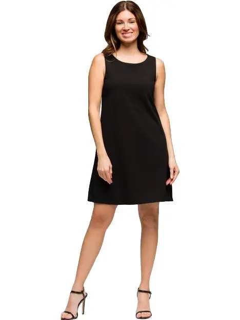 24SEVEN COMFORT APPAREL Round Neck A-line Mini Shift Dress - Black