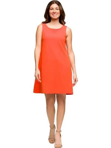 24SEVEN COMFORT APPAREL Round Neck A-line Mini Shift Dress - Orange
