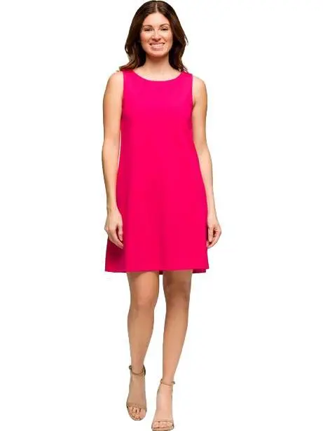 24SEVEN COMFORT APPAREL Round Neck A-line Mini Shift Dress - Pink