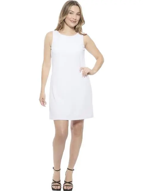 24SEVEN COMFORT APPAREL Round Neck A-line Mini Shift Dress - White