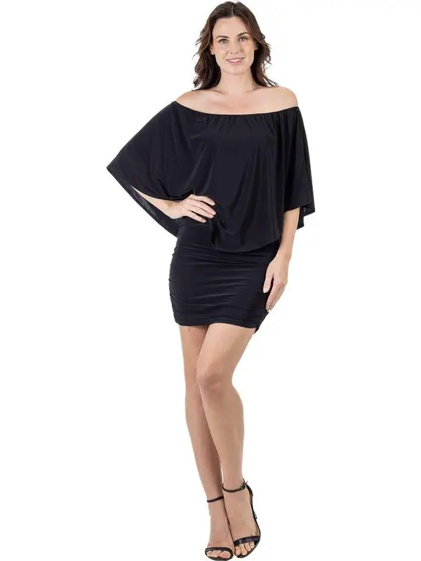 24SEVEN COMFORT APPAREL Bodycon Mini Dress With Ruffled Sleeves - Black