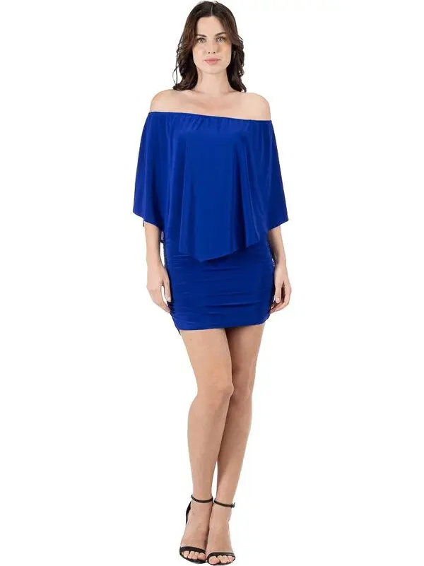 24SEVEN COMFORT APPAREL Bodycon Mini Dress With Ruffled Sleeves - Royal