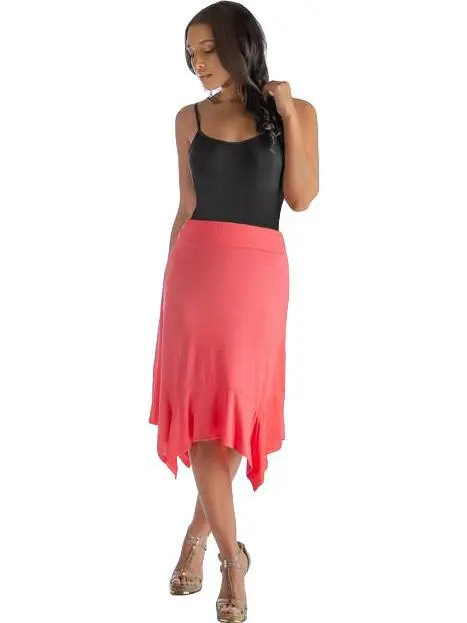 24SEVEN COMFORT APPAREL Knee Length Handkerchief Hem Skirt - Coral