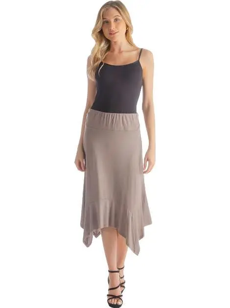 24SEVEN COMFORT APPAREL Knee Length Handkerchief Hem Skirt - Taupe