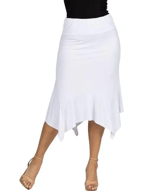 24SEVEN COMFORT APPAREL Knee Length Handkerchief Hem Skirt - White
