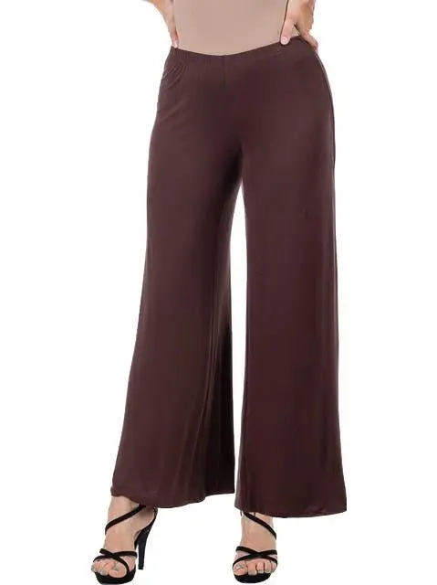 24SEVEN COMFORT APPAREL Solid Color Palazzo Pants - Brown