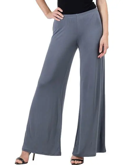 24SEVEN COMFORT APPAREL Solid Color Palazzo Pants - Charcoal