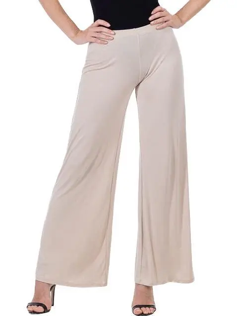 24SEVEN COMFORT APPAREL Solid Color Palazzo Pants - Nude