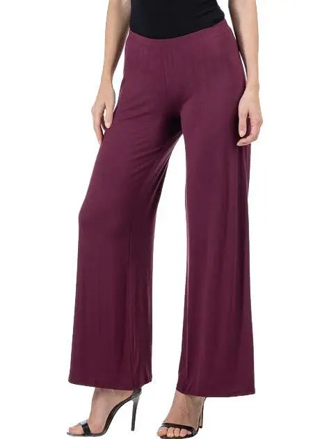 24SEVEN COMFORT APPAREL Solid Color Palazzo Pants - Wine