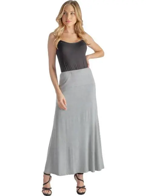 24SEVEN COMFORT APPAREL Elastic Waist A-line Maxi Skirt - Heather