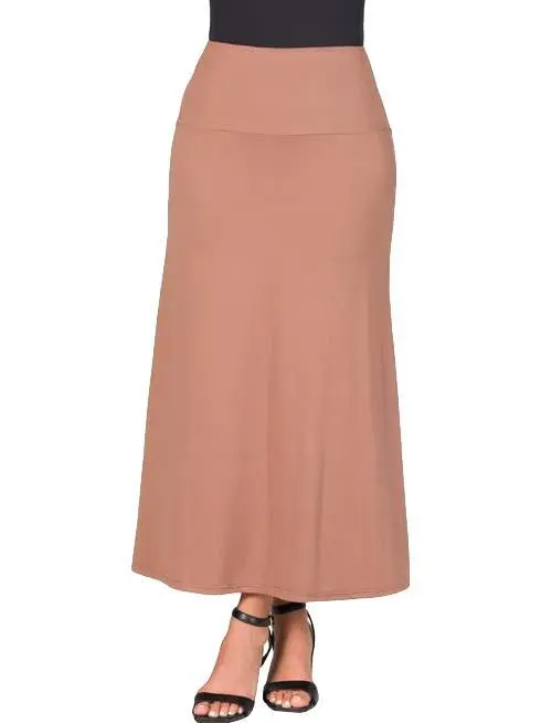 24SEVEN COMFORT APPAREL Elastic Waist A-line Maxi Skirt - Mocha