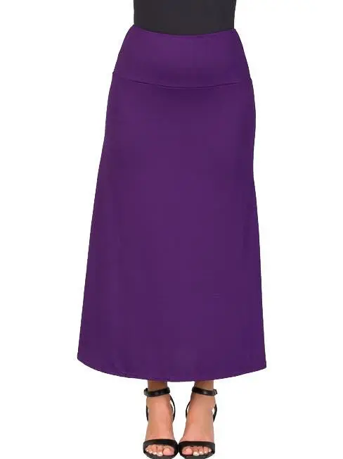 24SEVEN COMFORT APPAREL Elastic Waist A-line Maxi Skirt - Purple