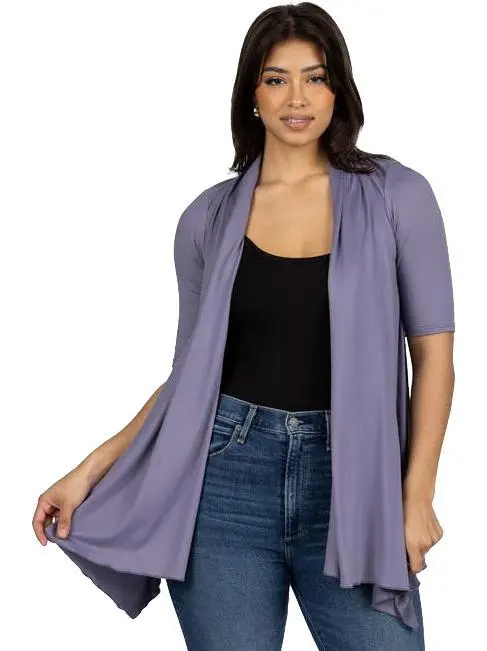 24SEVEN COMFORT APPAREL Loose Fit Open Front Cardigan With Half Sleeves - Mauve