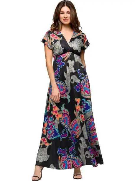 24SEVEN COMFORT APPAREL Sleeveless V-neck Maxi Dress With Pocket Detail - Black Multi