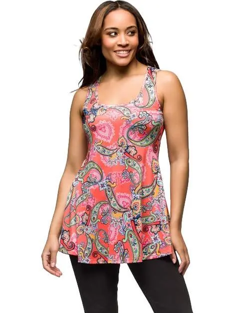 24SEVEN COMFORT APPAREL Paisley Print Scoop Neck Tank Top - Pink Multi