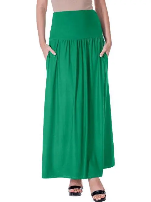 24SEVEN COMFORT APPAREL Foldover Maxi Skirt With Pockets - Green