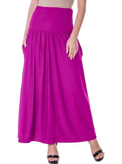 24SEVEN COMFORT APPAREL Foldover Maxi Skirt With Pockets - Magenta