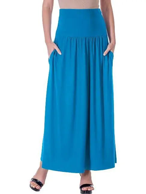 24SEVEN COMFORT APPAREL Foldover Maxi Skirt With Pockets - Teal