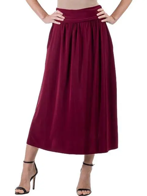 24SEVEN COMFORT APPAREL Foldover Maxi Skirt With Pockets - Wine