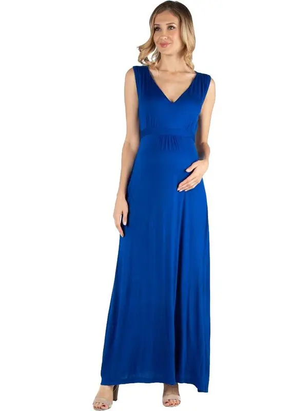 24SEVEN COMFORT APPAREL Maternity V-neck Maxi Dress With Belt - Royal