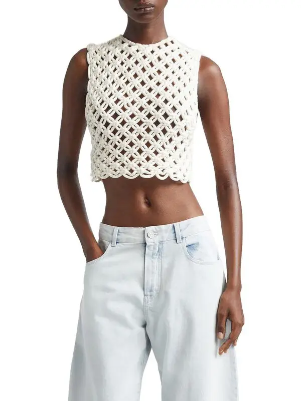 Alaïa Macramé Crop Top - Blanc Naturel