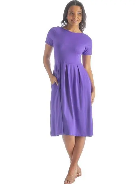 24SEVEN COMFORT APPAREL Midi Dress With Short Sleeves And Pockets - Lilac