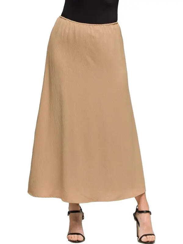 24SEVEN COMFORT APPAREL A-line Maxi Skirt With Elastic Waist - Nude
