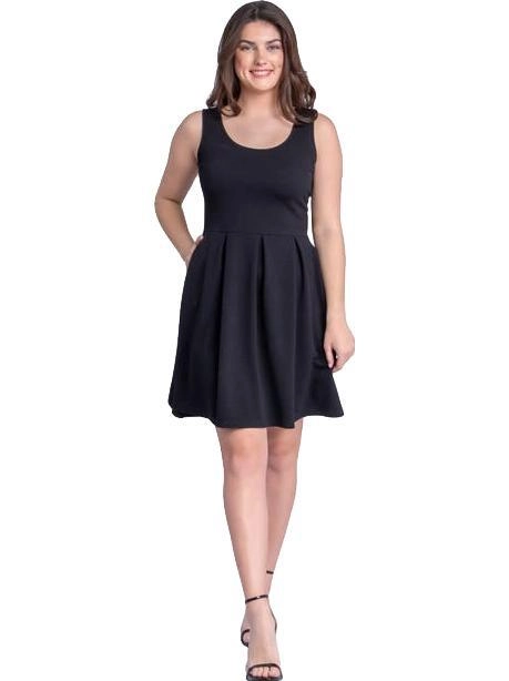 24SEVEN COMFORT APPAREL Sleeveless Pleated Skater Dress With Pockets - Black