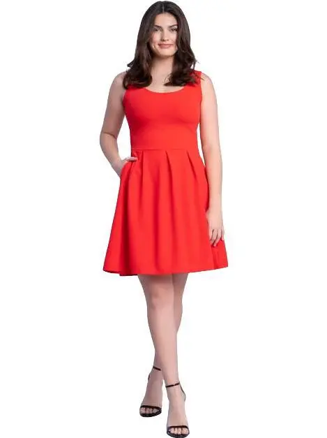 24SEVEN COMFORT APPAREL Sleeveless Pleated Skater Dress With Pockets - Orange