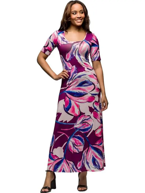 24SEVEN COMFORT APPAREL Floral Print A-line Maxi Dress - Pink Multi