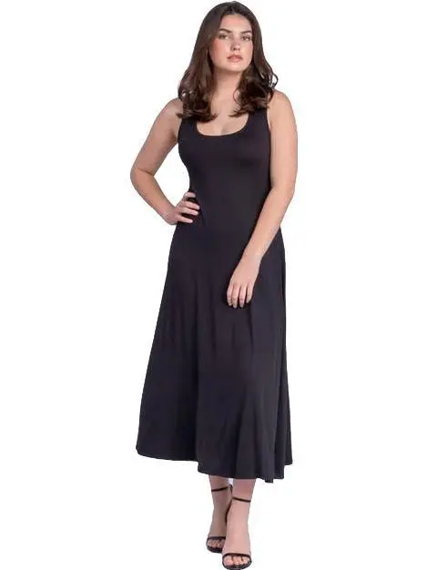 24SEVEN COMFORT APPAREL Slim Fit A-line Sleeveless Maxi Dress - Black