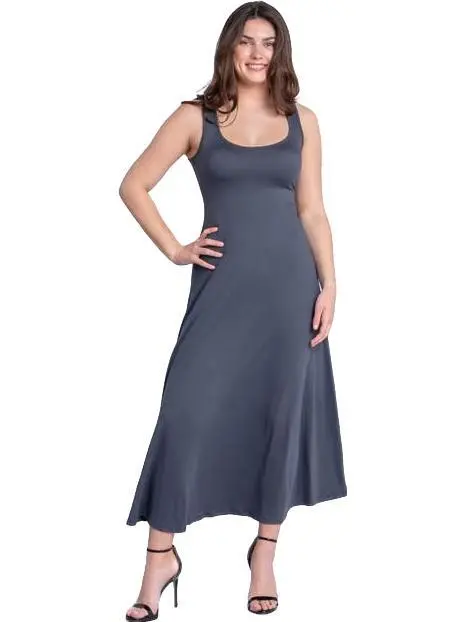 24SEVEN COMFORT APPAREL Slim Fit A-line Sleeveless Maxi Dress - Grey