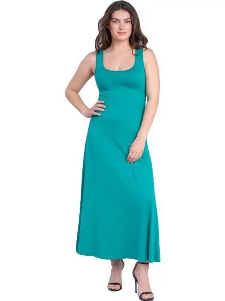 24SEVEN COMFORT APPAREL Slim Fit A-line Sleeveless Maxi Dress - Jade