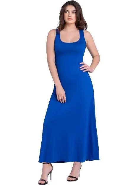 24SEVEN COMFORT APPAREL Slim Fit A-line Sleeveless Maxi Dress - Lapis