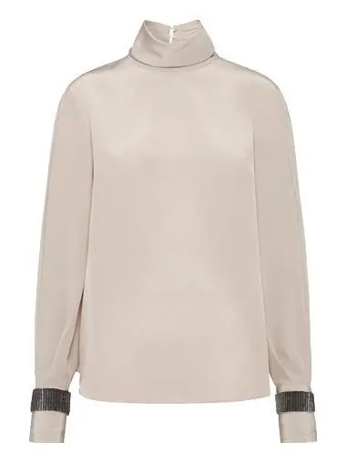 Brunello Cucinelli Crêpe De Chine T-shirt - Cool Beige