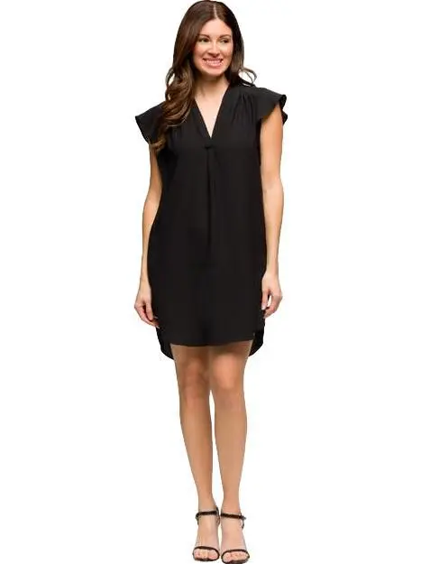 24SEVEN COMFORT APPAREL V-neck Sleeveless Knee Length Dress With Belt - Black
