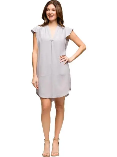 24SEVEN COMFORT APPAREL V-neck Sleeveless Knee Length Dress With Belt - Grey
