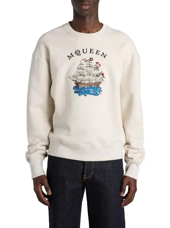 Alexander McQueen Sailor Tattoo Embroidered Sweatshirt - Pale Marl